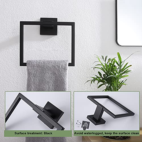 KOKOSIRI Hand Towel Ring Shower Towel Hanger Holder Bath Towel Holder Bathroom Lavatory Stainless Steel Wall Mount, Matte Black, B3004BK