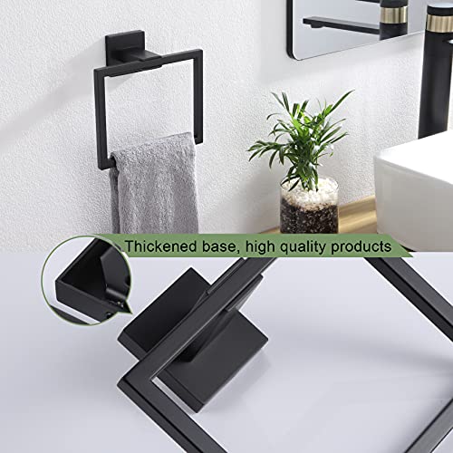 KOKOSIRI Hand Towel Ring Shower Towel Hanger Holder Bath Towel Holder Bathroom Lavatory Stainless Steel Wall Mount, Matte Black, B3004BK