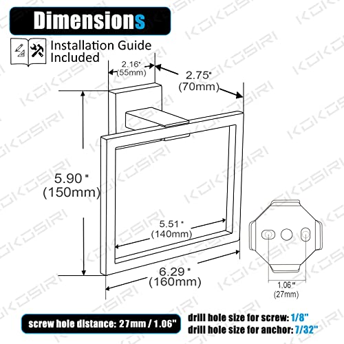 KOKOSIRI Hand Towel Ring Shower Towel Hanger Holder Bath Towel Holder Bathroom Lavatory Stainless Steel Wall Mount, Matte Black, B3004BK