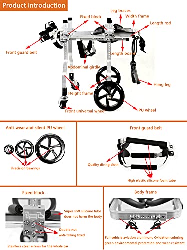 YUEG Dog Wheelchair Four Wheels Adjustable Pet Wheelchair Dogs Front and Hind Leg Rehabilitation Cart Paralyzed Pet Walk Assistant for Handicapped Small Medium Large Dogs L