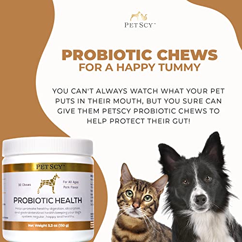 PetScy - Probiotic Chews for Dogs, Probiotic for Dogs of All Ages, Sizes & Breeds with Prebiotic Fiber and Pure Omega-3 for Dogs, Improves Skin, Coat, and Gut Health, 30 Chews