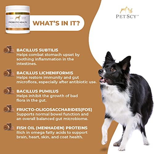 PetScy - Probiotic Chews for Dogs, Probiotic for Dogs of All Ages, Sizes & Breeds with Prebiotic Fiber and Pure Omega-3 for Dogs, Improves Skin, Coat, and Gut Health, 30 Chews