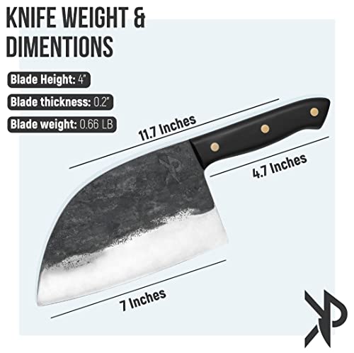 Kitchen perfection Meat Cleaver Kitchen Knife -Professional 7" Serbian Chef Knife –HandForged in Fire, High-Carbon Steel– Razor Sharp Cleaver Knife Chopping Knife w/Canvas Sheath,Unique Patina Looks