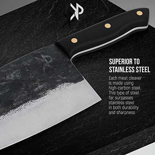 Kitchen perfection Meat Cleaver Kitchen Knife -Professional 7" Serbian Chef Knife –HandForged in Fire, High-Carbon Steel– Razor Sharp Cleaver Knife Chopping Knife w/Canvas Sheath,Unique Patina Looks