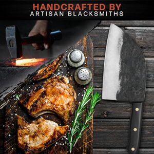 Kitchen perfection Meat Cleaver Kitchen Knife -Professional 7" Serbian Chef Knife –HandForged in Fire, High-Carbon Steel– Razor Sharp Cleaver Knife Chopping Knife w/Canvas Sheath,Unique Patina Looks