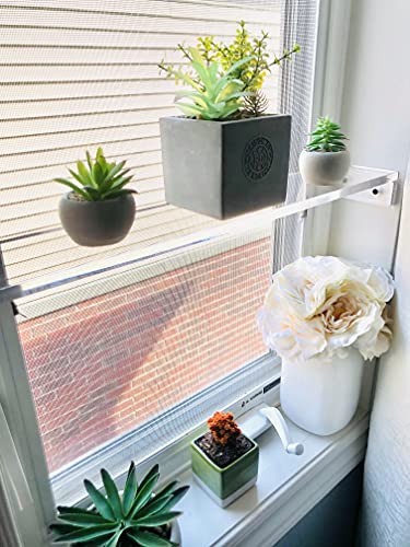 Elegant and Sophisticated Floating Window Shelf (21", Single Shelf) - Crystal Clear Recessed Durable Strong Acrylic Trinket, Plants, Succulents Indoor Collection Display Stand Trendy Modern Boho Chic