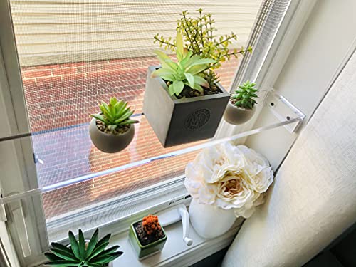 Elegant and Sophisticated Floating Window Shelf (21", Single Shelf) - Crystal Clear Recessed Durable Strong Acrylic Trinket, Plants, Succulents Indoor Collection Display Stand Trendy Modern Boho Chic