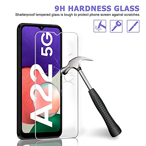 Ferilinso Designed for Samsung Galaxy A22 5G Screen Protector, 3 Pack HD Tempered Glass with 2 Pack Camera Lens Protector [9H Hardness] [Case Friendly] [Anti-Fingerprint] [Easy Installation]