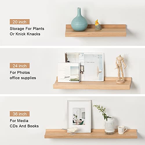 INMAN Floating Shelf for Wall Natural Walnut Wood Wall Shelves Picture Ledge Display Shelf Hanging Wall Bookshelf for Living Room Bedroom Kitchen Office Home Décor (Natural, 24inches)