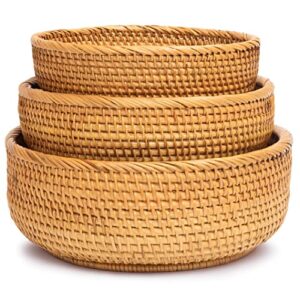 rattan basket for storage set 3 small bread baskets for serving potatoes onions container stackable fruit holder for kitchen countertop organizing bathroom