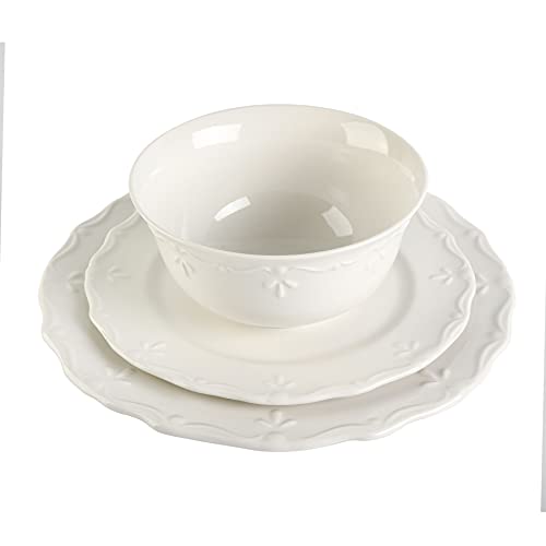 Gibson Home Round Embossed Dinnerware Set, Service for 4 (12pcs), White