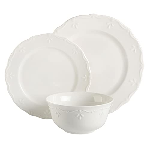 Gibson Home Round Embossed Dinnerware Set, Service for 4 (12pcs), White