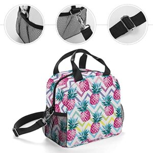 Reusable Insulated Lunch Bag with Adjustable Shoulder Strap, Leakproof Cooler Lunch Box Meal Prep Organizer Tote Bag Freezable for Women & Men, Office Work Outdoor (Pink Pineapple)