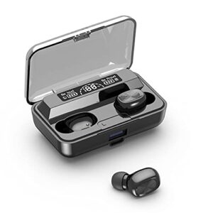 tws wireless earbuds bluetooth 5.1 headphones build in mic hd large display charging box ipx7 waterproof voice assistant automatic pairing usb type-c low latency for android ios windows mac (black)