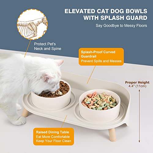 Cat Bowl for Food and Water - Elevated Dog Bowls with Stand - Raised Dog Cat Bowl Set - Double pet Bowl Dish for Small Dog | Cat | Puppy | Rabbit and with Splash Proof Guard for Less Mess