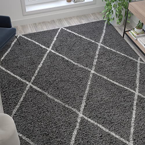 Flash Furniture Shag Style Diamond Trellis Area Rug - 5' x 7' - Ivory