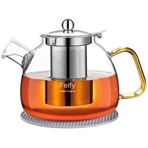 glass teapots for stove top (40oz/1200ml) thicken tea pots for loose tea with basket infusers, glass tea kettle ideal tea sets for women tea maker gift