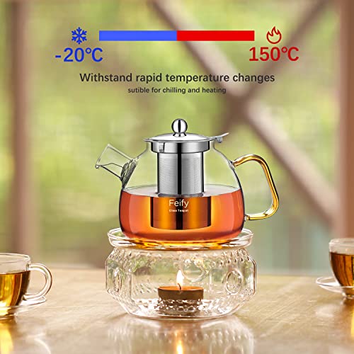 Glass Teapots for Stove Top (40oz/1200ml) Thicken Tea Pots for Loose Tea with Basket Infusers, Glass Tea Kettle Ideal Tea Sets for Women Tea Maker Gift