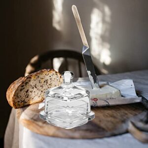 ZOOFOX 2 Pack Glass Butter Dish, Small Glass Butter Keeper with Lid and Easy Grip Handle, Clear Butter Serving Storage Dish with Cover, Square Covered Mini Butter Container