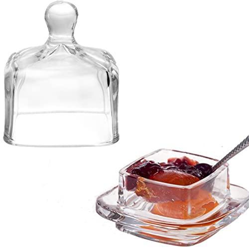 ZOOFOX 2 Pack Glass Butter Dish, Small Glass Butter Keeper with Lid and Easy Grip Handle, Clear Butter Serving Storage Dish with Cover, Square Covered Mini Butter Container