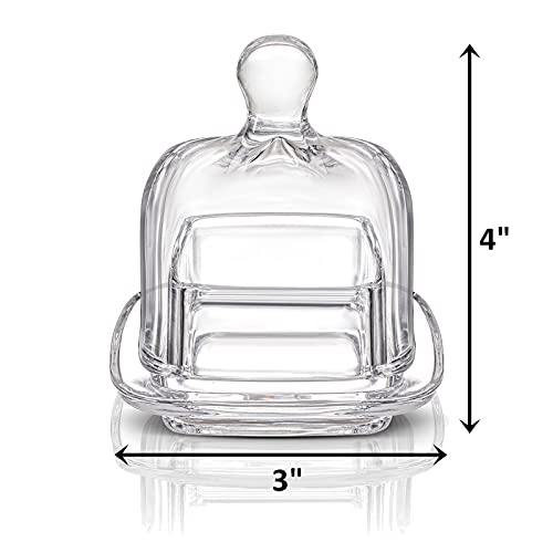 ZOOFOX 2 Pack Glass Butter Dish, Small Glass Butter Keeper with Lid and Easy Grip Handle, Clear Butter Serving Storage Dish with Cover, Square Covered Mini Butter Container