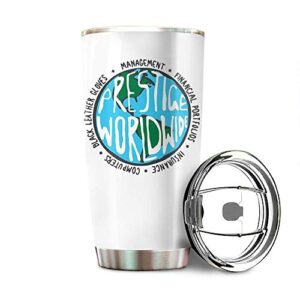 prestige worldwide white stainless steel tumbler 20oz & 30oz travel mug