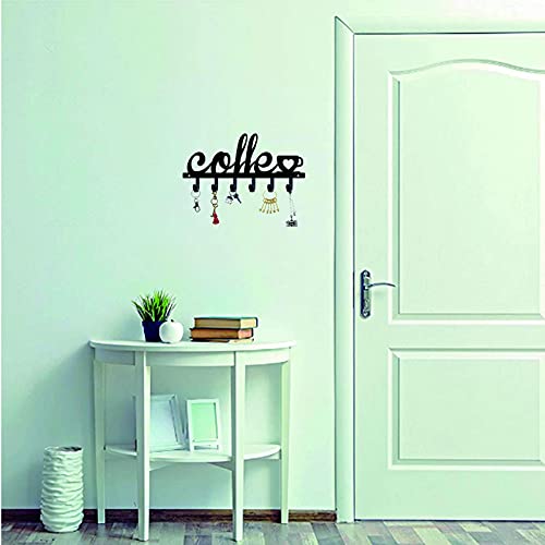 CREATCABIN Hook Hanger Wall Key Holder Metal Decorative Mounted Coat Hanger with Word of Coffee Design Organizer Rack with 6 Hooks for Wall, Bathroom, Kitchen, Entryway