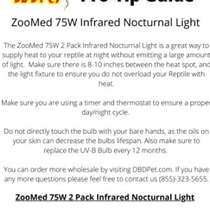 Nocturnal Infrared 75w Reptile Basking Bulb (2 Pack) - Includes Attached DBDPet Pro-Tip Guide - Good for Night Time Heating or Basking