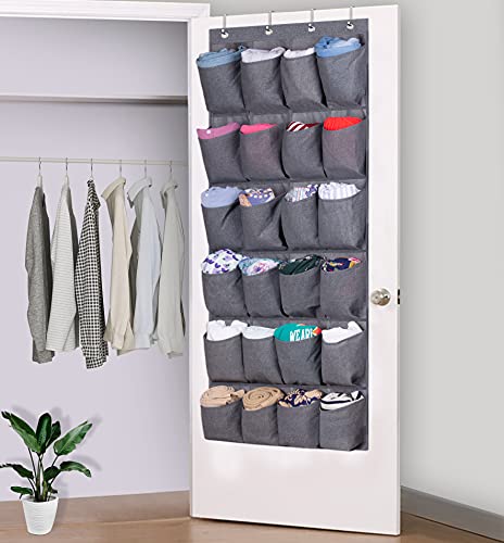 MISSLO Sturdy Fabric Hanging Shoe Organizer Over the Door Shoe Rack 24 Large Pockets Closet Holder Hanger Storage with 4 Metal Hooks for Men Sneakers Women High Heels Slippers