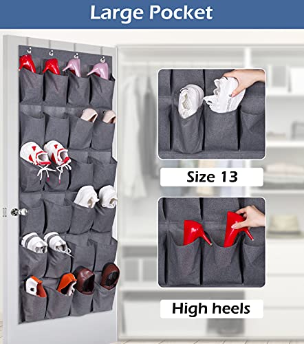 MISSLO Sturdy Fabric Hanging Shoe Organizer Over the Door Shoe Rack 24 Large Pockets Closet Holder Hanger Storage with 4 Metal Hooks for Men Sneakers Women High Heels Slippers