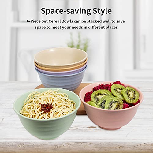 SGAOFIEE Unbreakable Cereal Bowls - 30 OZ Wheat Straw Fiber Lightweight Bowl Sets of 6 - with 6 Spoons & 6 Forks - for Rice Noodle Soup Breakfast Bowls - Dishwasher & Microwave Safe