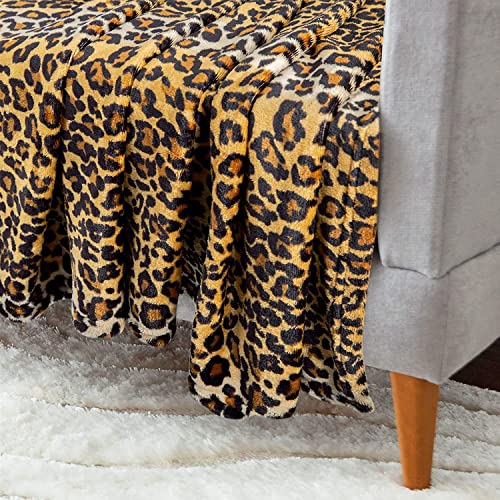 MACEVIA Flannel Fleece Throw Blanket for Couch Leopard Print Blanket Fuzzy Cozy Comfy Super Soft Fluffy Plush Cheetah Blanket for Bed Sofa 260GSM (Brown Leopard,50x60inches)