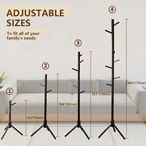 Z&L HOUSE Coat Rack Freestanding, Pure Natural Solid Wooden Coat Tree, 8 Hooks And Adjustable Height Floor Hanger, Used In The Bedroom Living Room Office To Hang Clothes, Hats, Bags