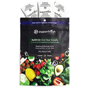 Zuperfresh Produce Saver 16 Packets, Extend the Life of Your Fruits & Vegetables, Absorbs Ethylene Gas Which Cause Produce to Over Ripen & Spoil