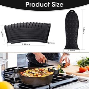 Silicone Hot Handle Holders Cover 4 Pack Cast Iron Skillet Handle Cover Pot Handle Holder Sleeve Non-Slip Heat Resistant Removable Potholder for Metal ​Frying Pans Aluminum Cookware Handles (Black)