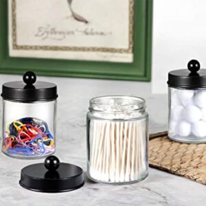 6 Pack Apothecary Jars Bathroom Vanity Organizer- Rustic Farmhouse Decor Storage Canister with Stainless Steel Lids- Qtip Dispenser Holder for Q-Tips,Cotton Swabs,Rounds,Ball,Flossers (Black)