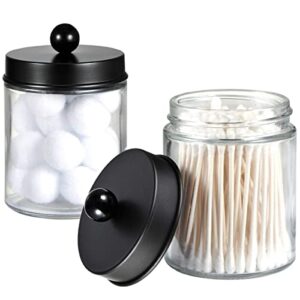 6 Pack Apothecary Jars Bathroom Vanity Organizer- Rustic Farmhouse Decor Storage Canister with Stainless Steel Lids- Qtip Dispenser Holder for Q-Tips,Cotton Swabs,Rounds,Ball,Flossers (Black)