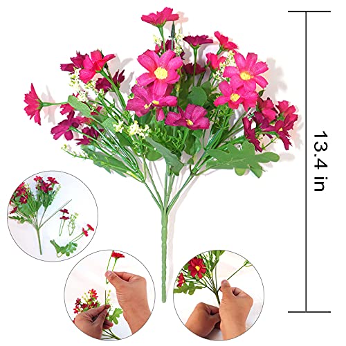 12 Bundles Artificial Fake Flowers for Outdoor Decoration,UV Resistant Faux Plastic Fabric Greenery Shrubs Plants Fake Flowers Hanging Planter Kitchen Home Wedding Office Garden Decor