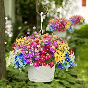 12 Bundles Artificial Fake Flowers for Outdoor Decoration,UV Resistant Faux Plastic Fabric Greenery Shrubs Plants Fake Flowers Hanging Planter Kitchen Home Wedding Office Garden Decor