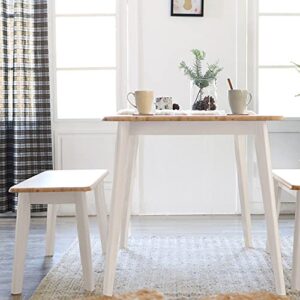 Livinia 3-Piece Dining Table Set, Canberra 47.2" Table (Natural-White) Canberra 37.4" Dining Bench (Natural-White) Set