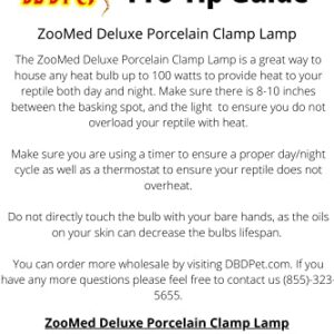 5.5" Reptile Deluxe Porcelain Clamp Lamp 100w Maximum - Includes Attached DBDPet Pro-Tip Guide