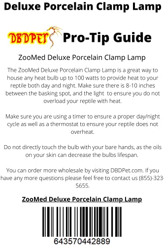 5.5" Reptile Deluxe Porcelain Clamp Lamp 100w Maximum - Includes Attached DBDPet Pro-Tip Guide