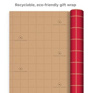 Hallmark Recyclable Wrapping Paper with Cutlines on Reverse (3 Rolls: 60 sq. ft. ttl) Red Grid, Blue Chevron, Black Dots on Kraft Brown for Birthdays, Graduations, Christmas, 0005EWR6546