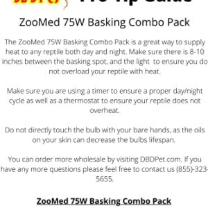 Zoomed Reptile Basking Light Combo Pack - Includes Attached DBDPet Pro-Tip Guide (75w Basking & 75w Infrared Bulb)