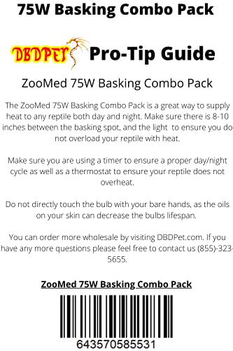 Zoomed Reptile Basking Light Combo Pack - Includes Attached DBDPet Pro-Tip Guide (75w Basking & 75w Infrared Bulb)