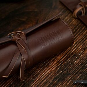 ECHSRT Leather Pencil Case Roll Up Bag Pencil Pouch Wrap Foldable Tool Roll Supplies Art Stuff Organizer Vintage Gift for Office Artist Adults, Brown