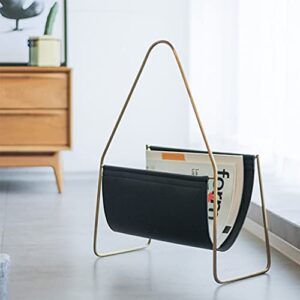 Storage Newspaper Baskets Metal Bracket Magazine Rack Leather Rack Bedroom Multi-Purpose Desktop Black Newspaper Rack (Color : Black, Size : 391555cm)