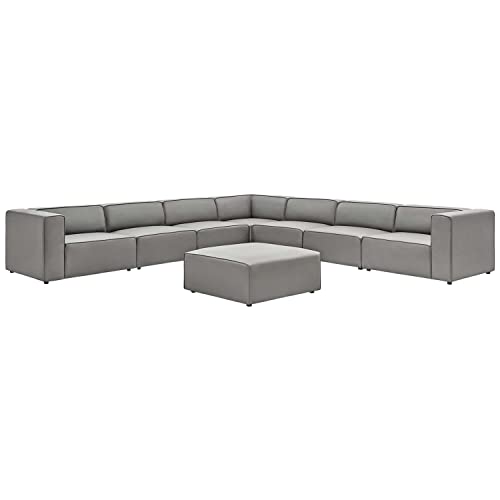 Modway Mingle Vegan Leather 8-Piece Sectional Sofa Set, Gray