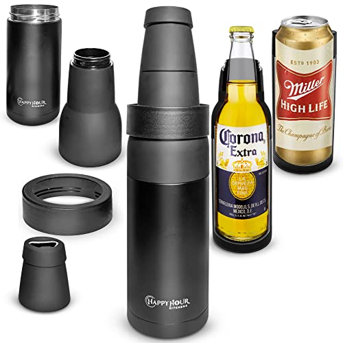 Beer Lovers Gifts Ideas Men and Women | 3-In-1 Bottle Cooler for Beer and Can with Opener | Double Walled Thermo Can Insulator to Keep Beverages Cold at BBQs or to Watch Sports 14oz