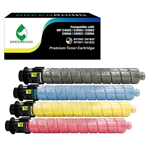 GREENRHINO Remanufactured (High Yield) Toner Cartridge Replacement for Ricoh MP C4503 MP C5503 MP C6003 MP C4504 MP C5504 MP C6004, 841849-841852 (1 Black, 1 Yellow, 1 Magenta, 1 Cyan, 4-Pack)